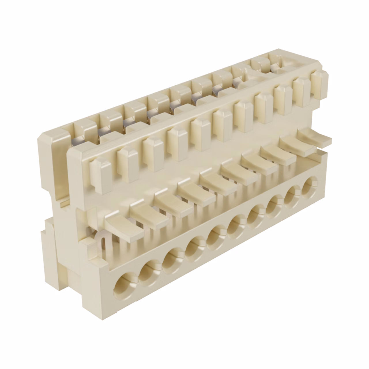 Appli-Mate RAST 2.5 Connector, 2.50mm Pitch, Female, 10 Circuits, Circuit 2 and 9 Voided, Latch at Circuit 2 and 9, Open Endwalls, Tin Plating