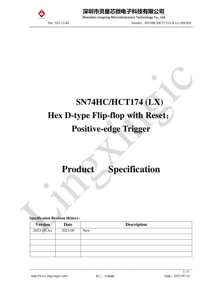 SN74HC174 datasheet page 1