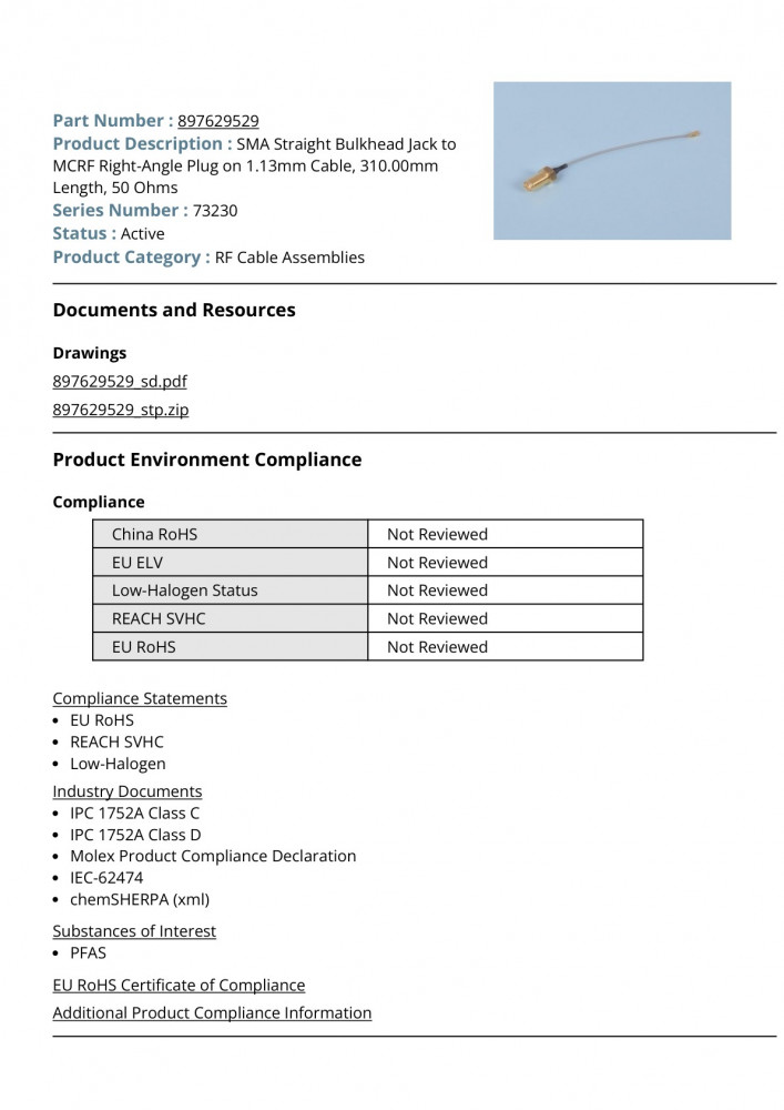 Molex 897629529 technical drawing preview, page 1