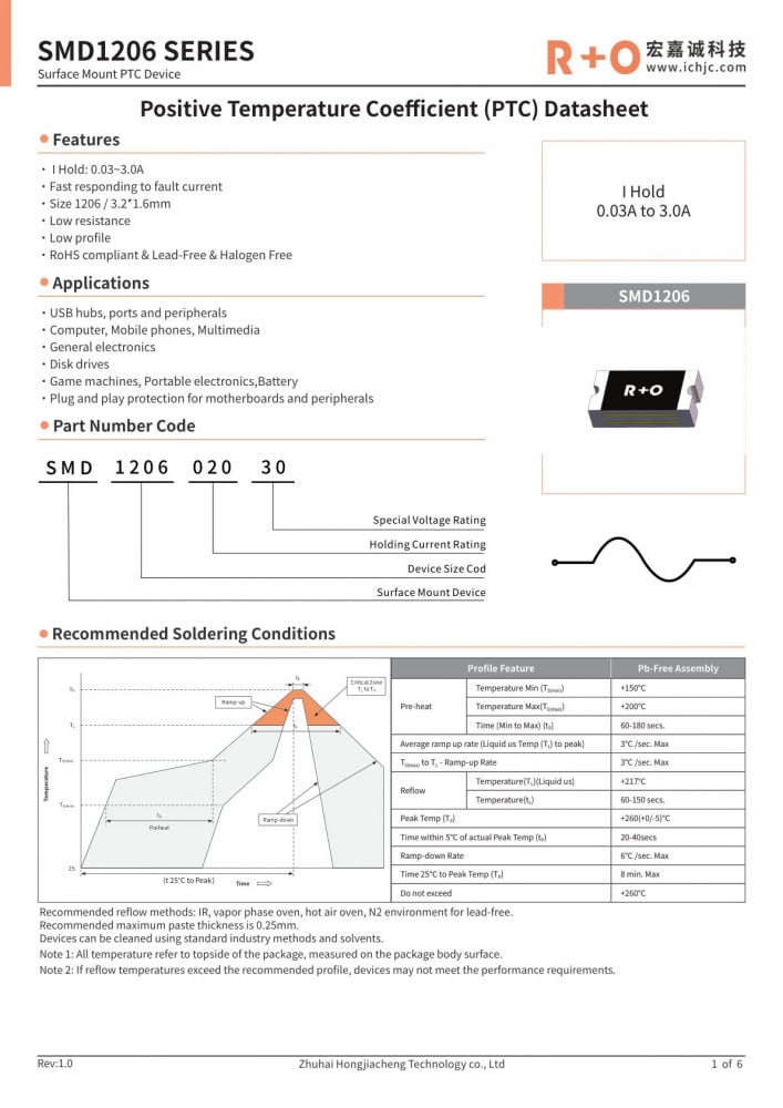 R+O SMD1206 PTC datasheet page 1