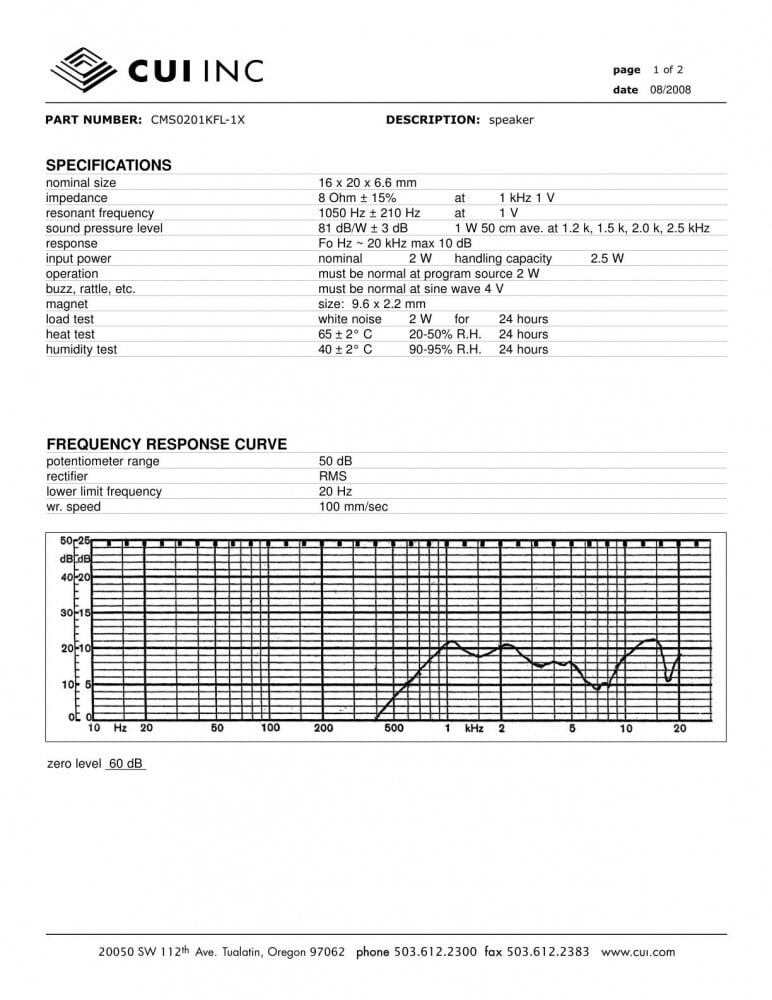CUI CMS0201KFL-1X technical drawing page 1