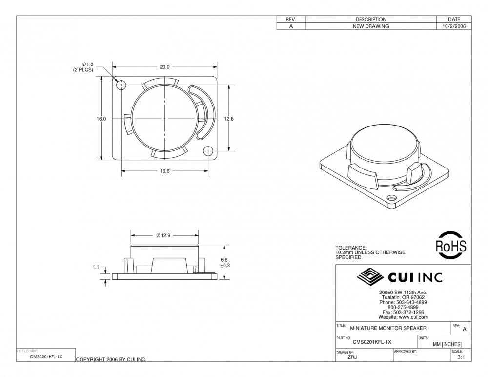 CUI CMS0201KFL-1X technical drawing page 2