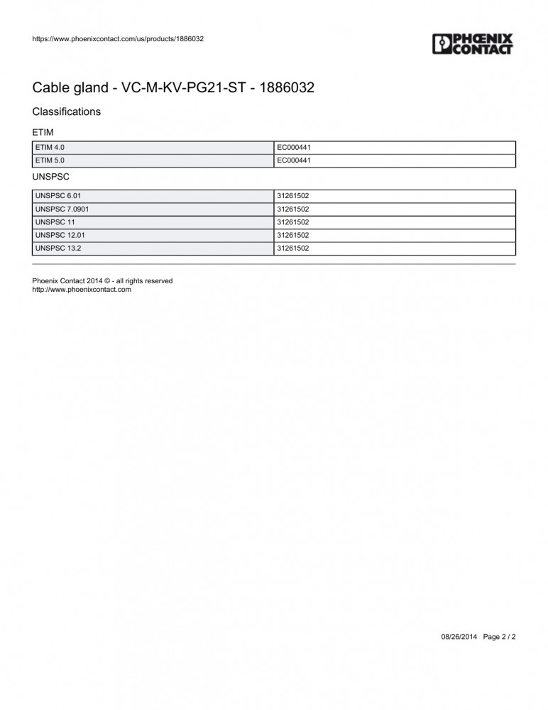 Phoenix Contact VC-M-KV-PG21-ST 1886032 technical document page 2