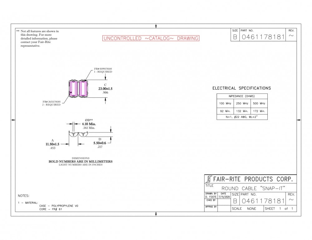 Fair-Rite 0461178181 technical drawing
