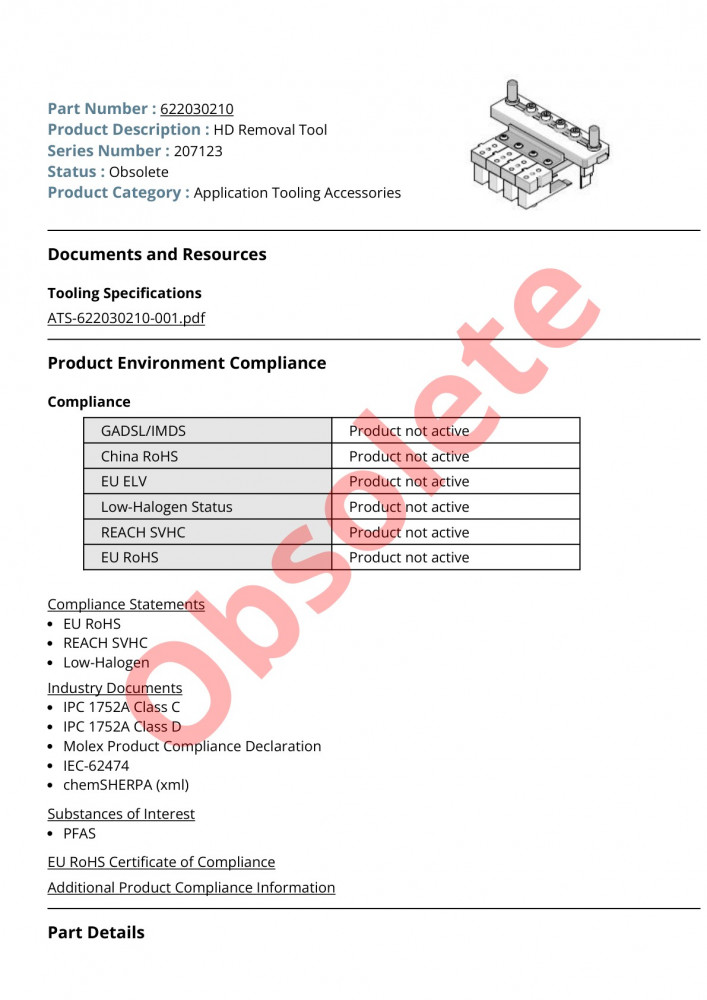 Molex 622030210 tooling document, page 1