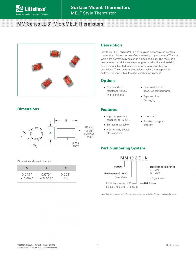 Littelfuse MM103J1F technical document page 1