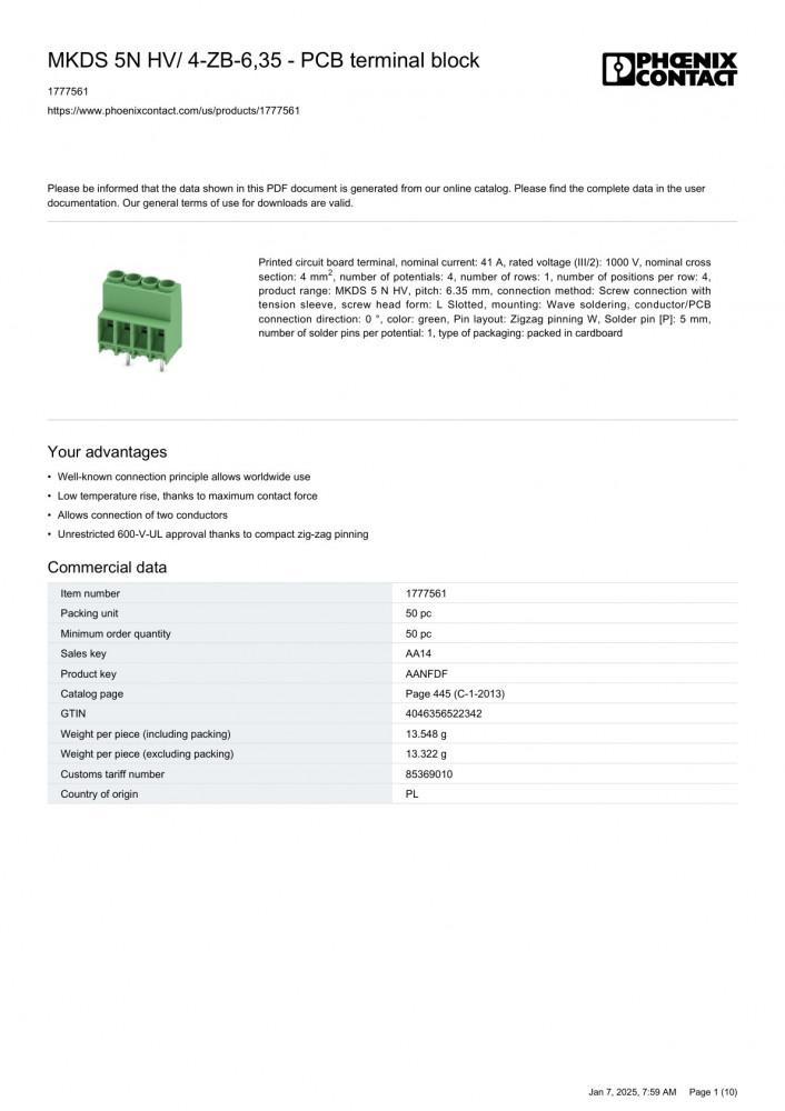 Phoenix Contact 1777561 technical document page 1