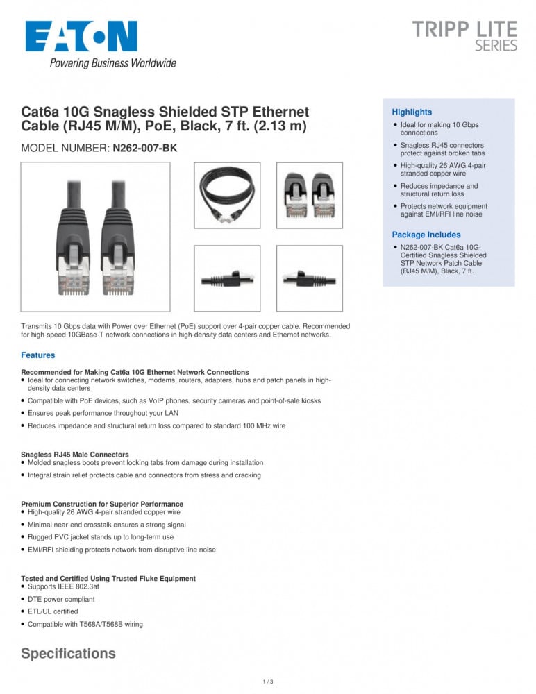 EATON N262-007-BK technical document page 1
