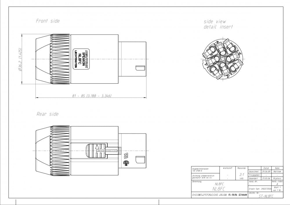 Neutrik NL8FC technical drawing page