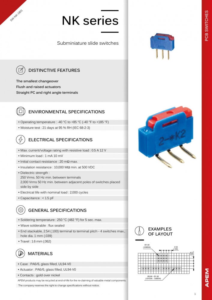 APEM NK series technical document page 1
