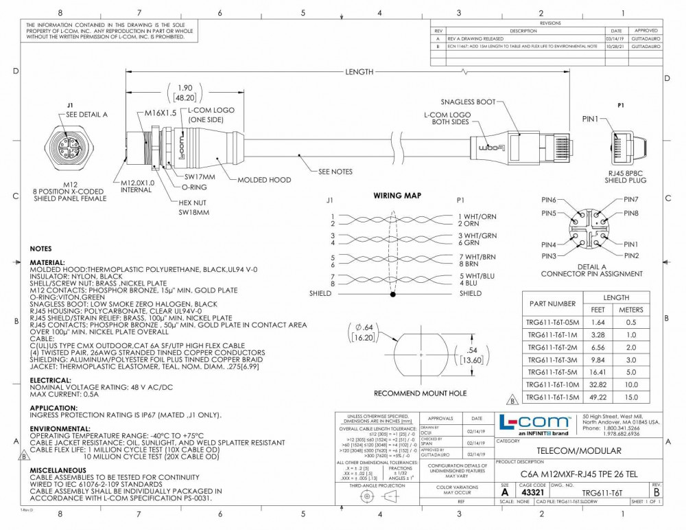 TRG611-T6T-15M technical drawing