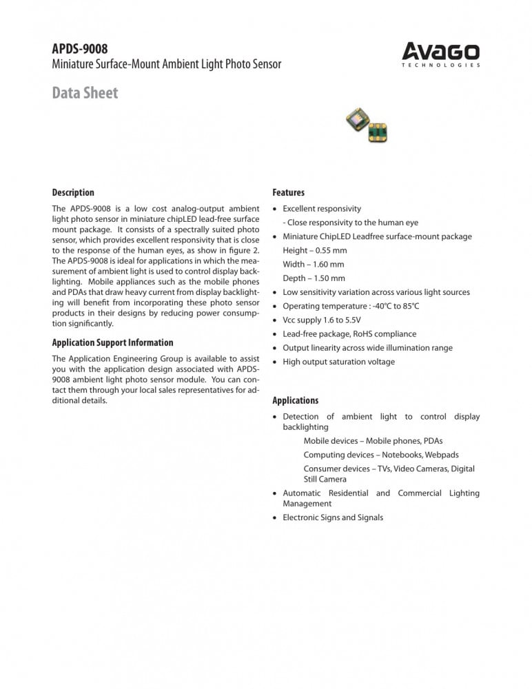APDS-9008 datasheet page 1