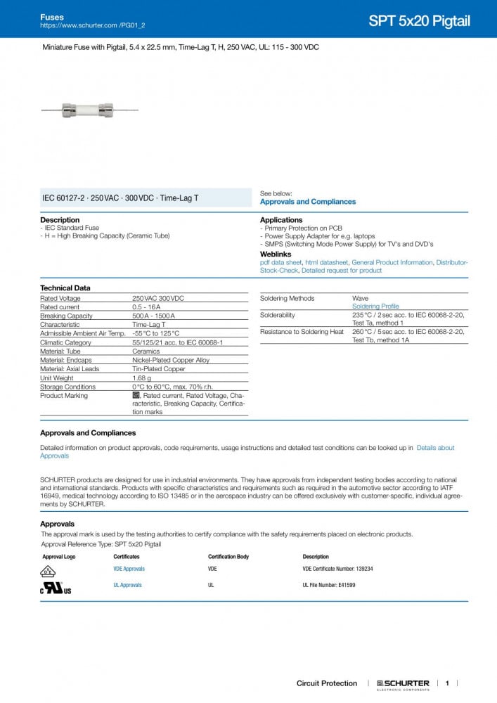 SCHURTER 0001.2512.PT technical document page 1