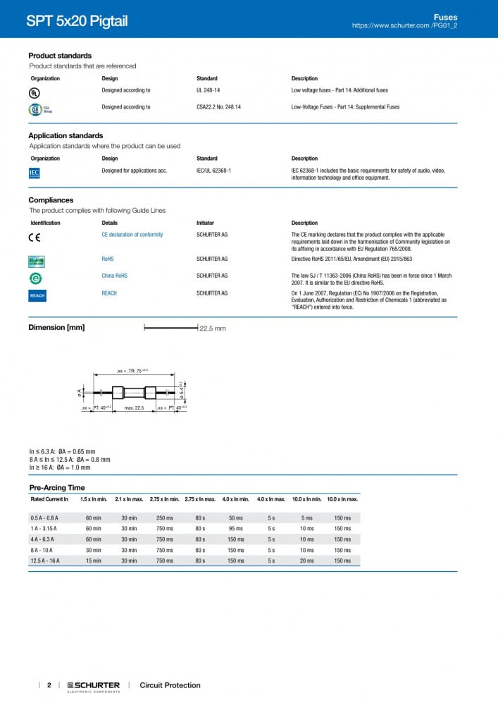 SCHURTER 0001.2512.PT technical document page 2