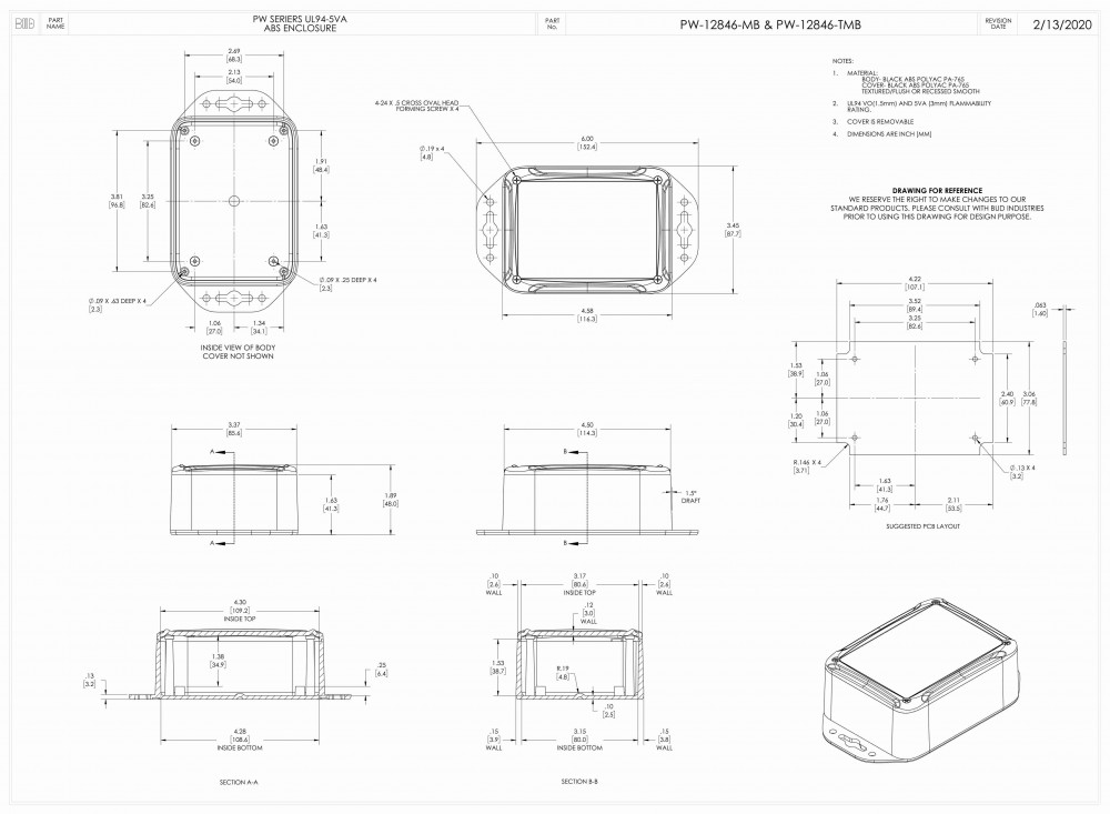 PW-12846-TMB enclosure reference drawing