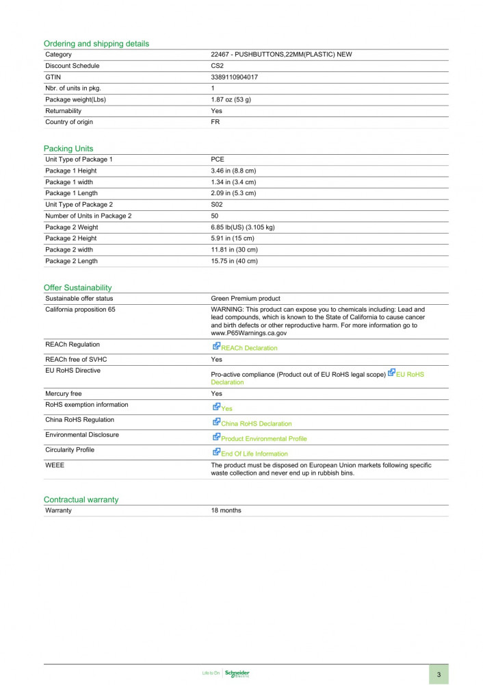 XB5AW31G5 technical document page 3