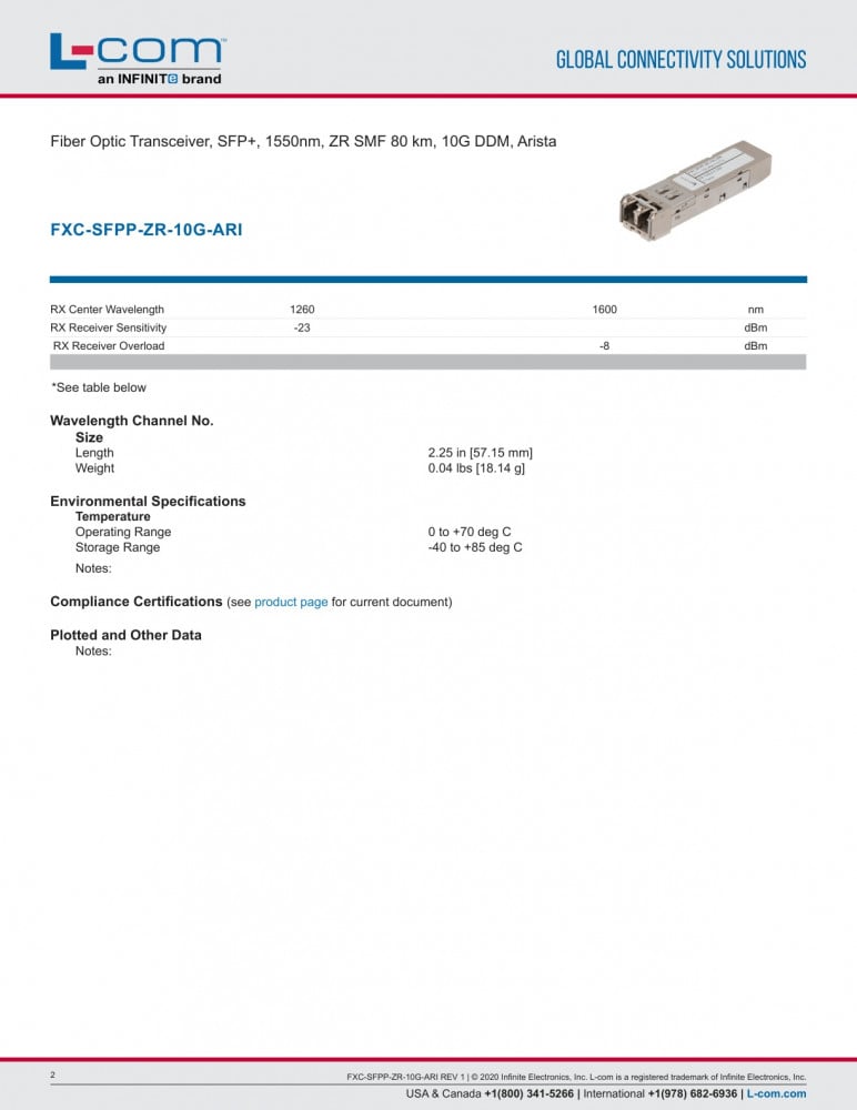 FXC-SFPP-ZR-10G-ARI datasheet page 2