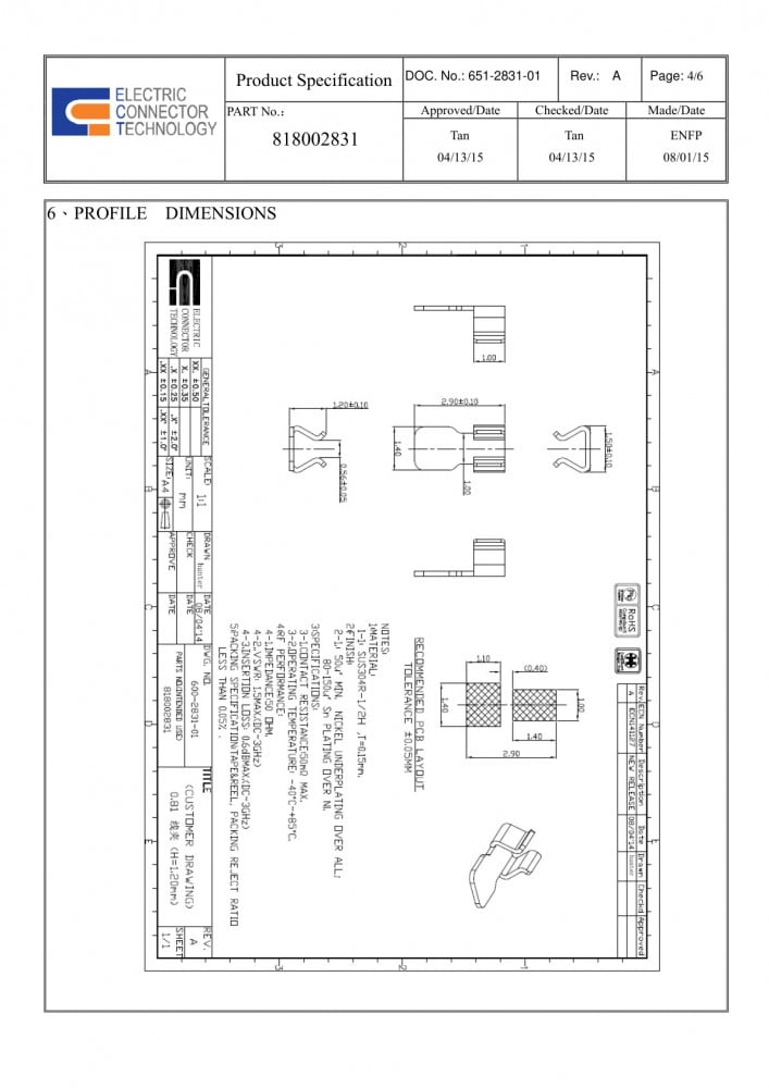 ECT 818002831 reflow profile page