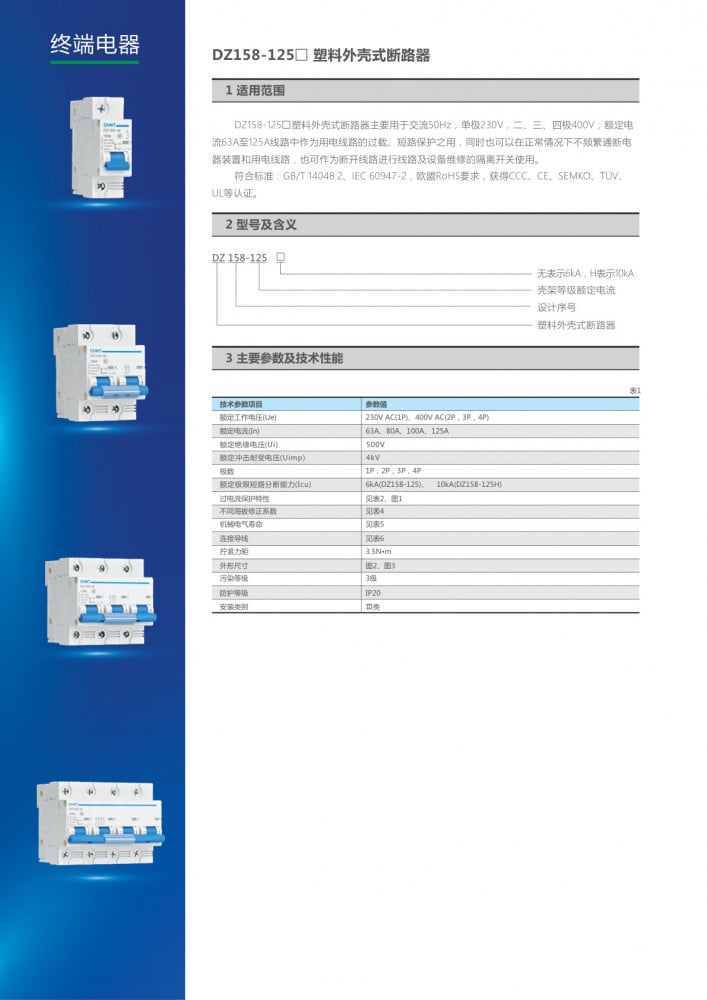 CHINT DZ158-125 technical document page 1