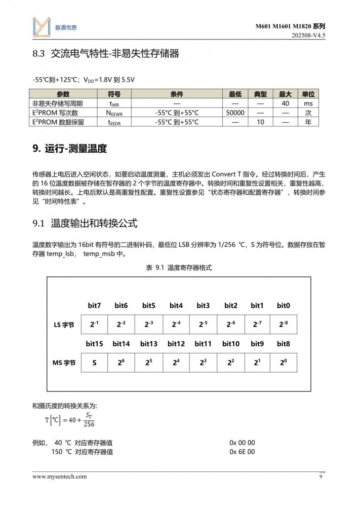 Mysentech temperature sensor datasheet page 9