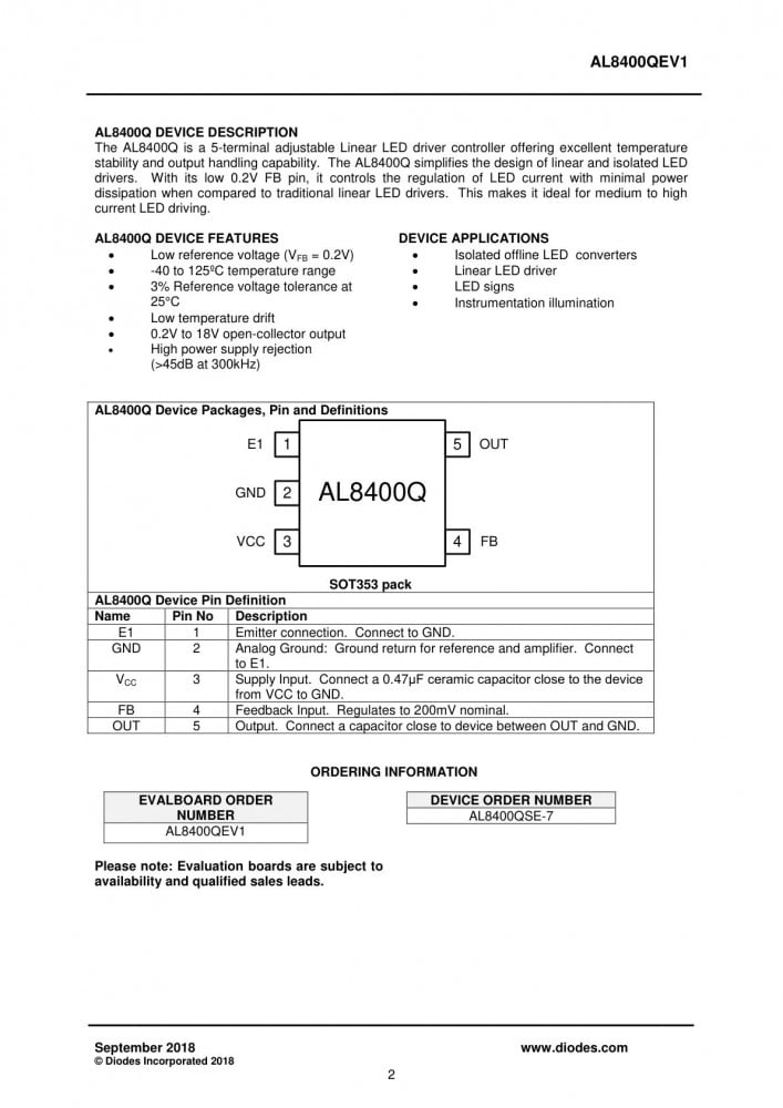 AL8400QEV1 user guide page 2