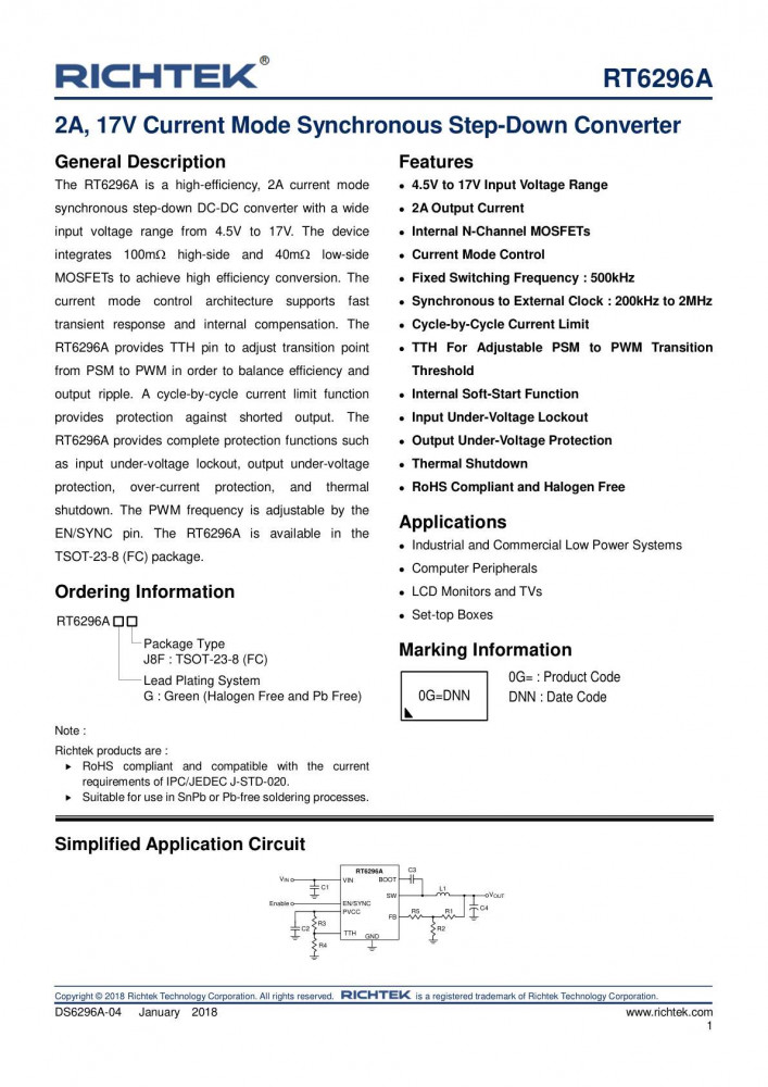 RT6296A datasheet page 1