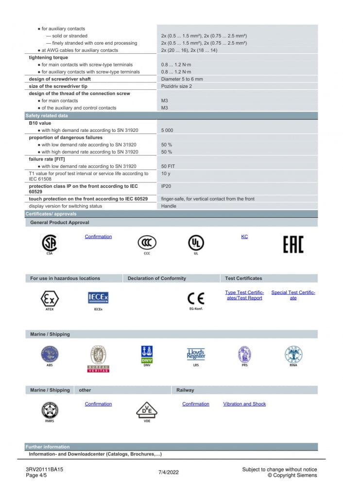 3RV20111BA15 datasheet page 4