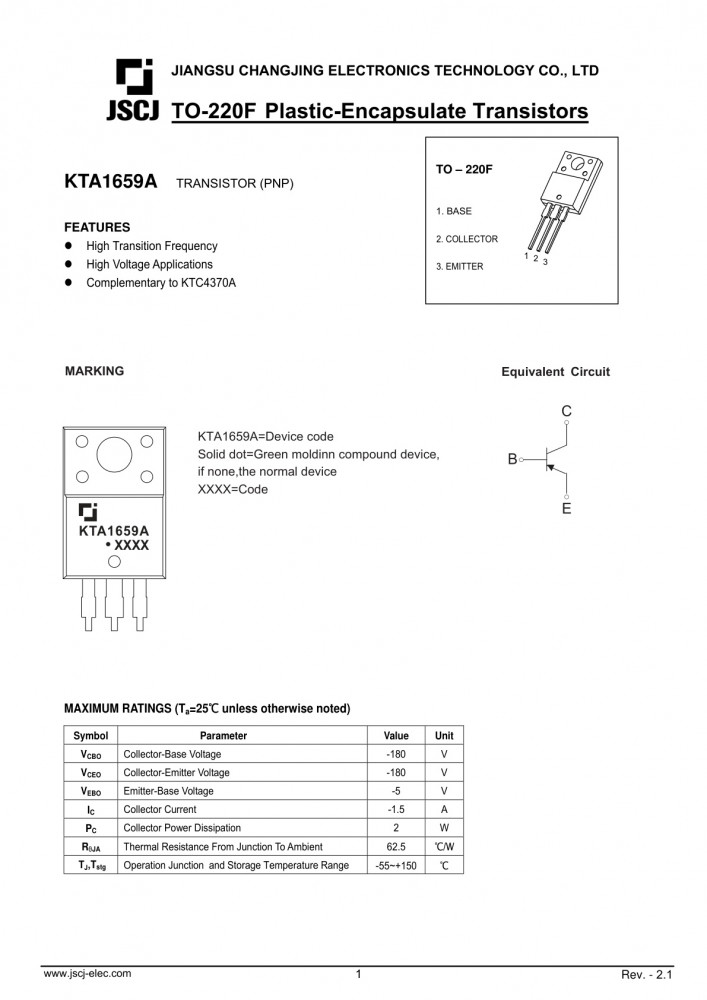 KTA1659A datasheet page 1