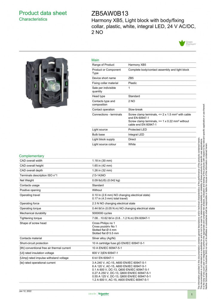 ZB5AW0B13 technical document page 1