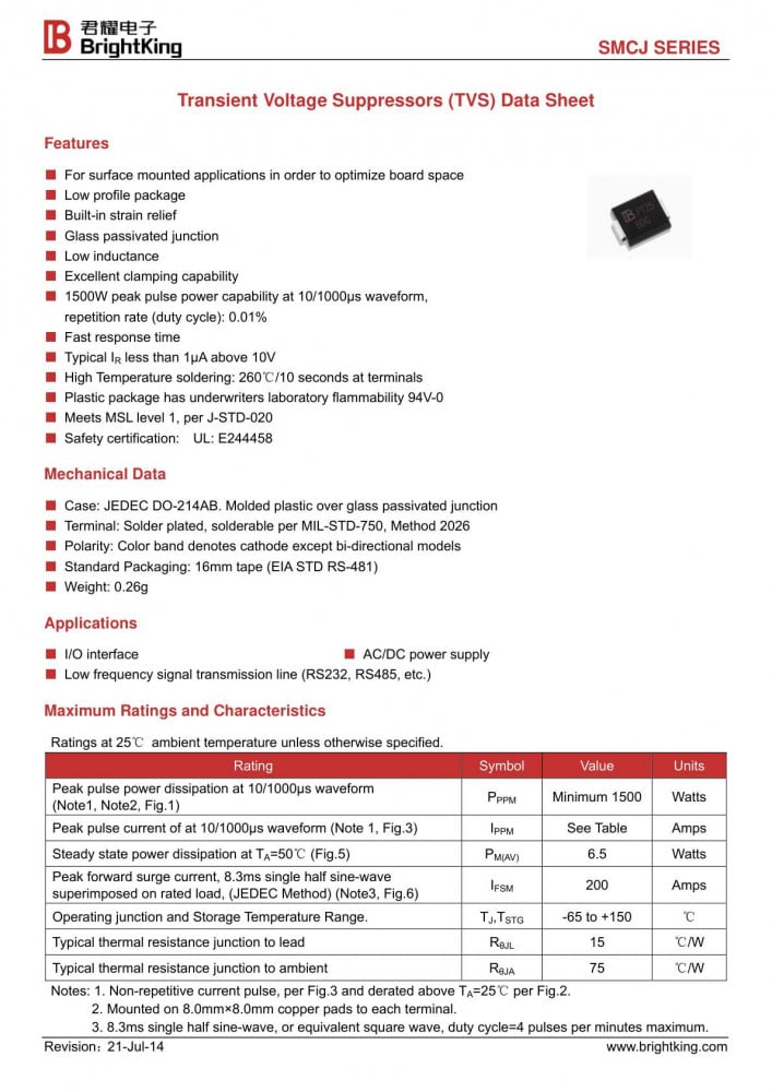 BrightKing TVS datasheet page 1