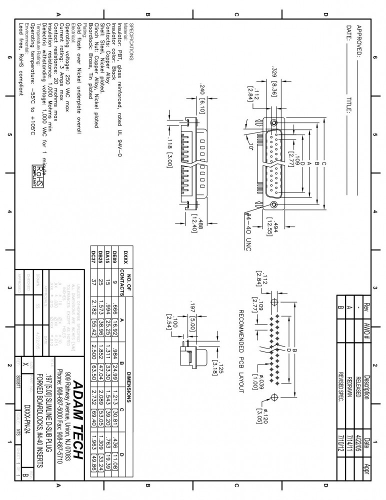 ADAM TECH DE09-PN-24 technical drawing