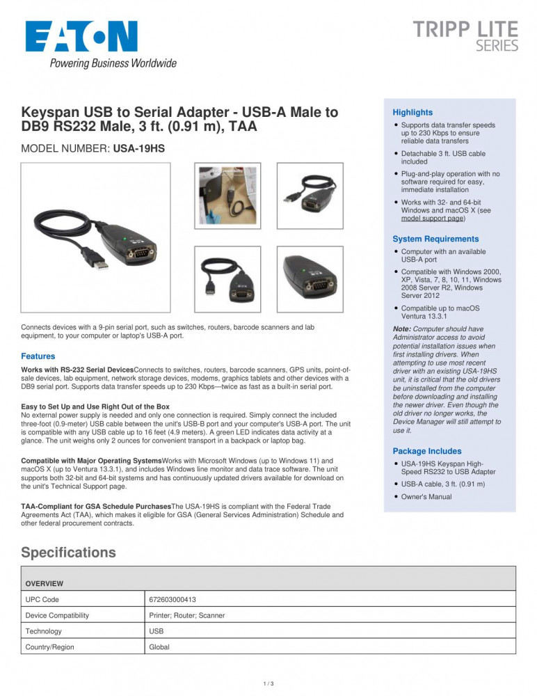 USA-19HS technical document image, page 1
