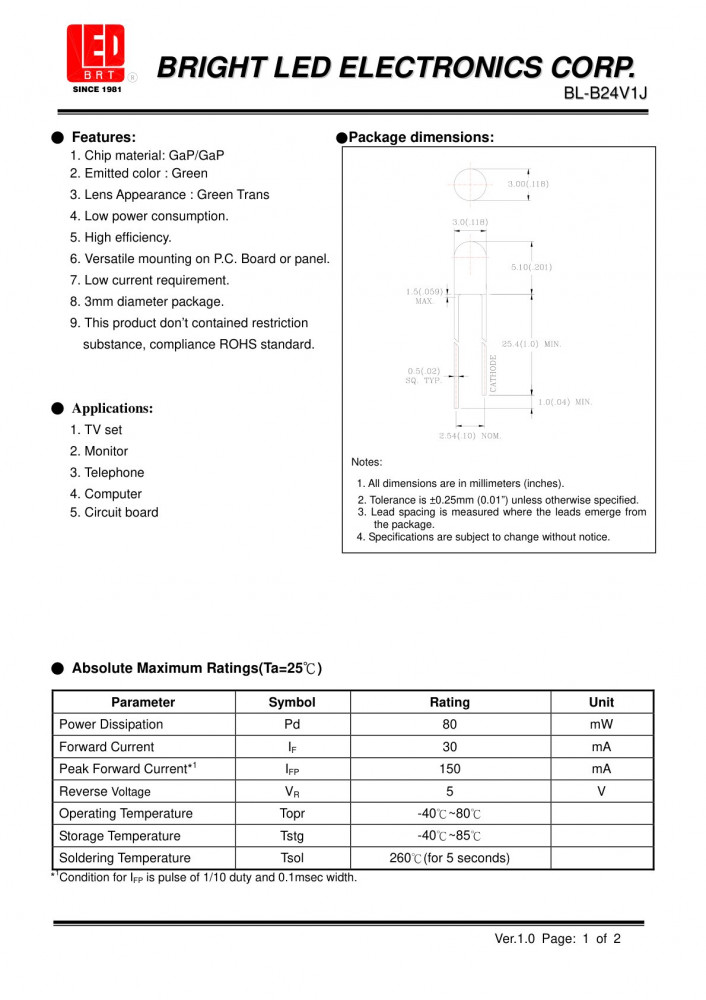 BL-B24V1J product documentation page 1