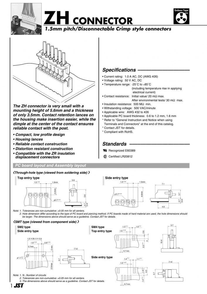 JST ZR connector technical document page 1