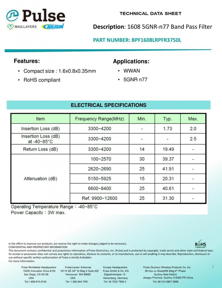 BPF1608LRPFR3750L datasheet page 1