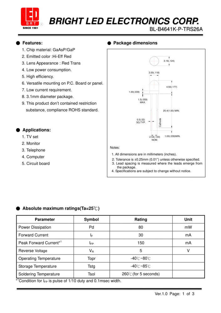 BL-B4641K-P-TRS26A datasheet page 1