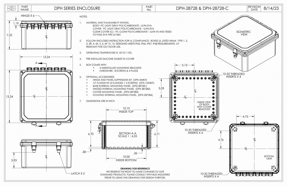 Bud Industries DPH-28728-C technical drawing page