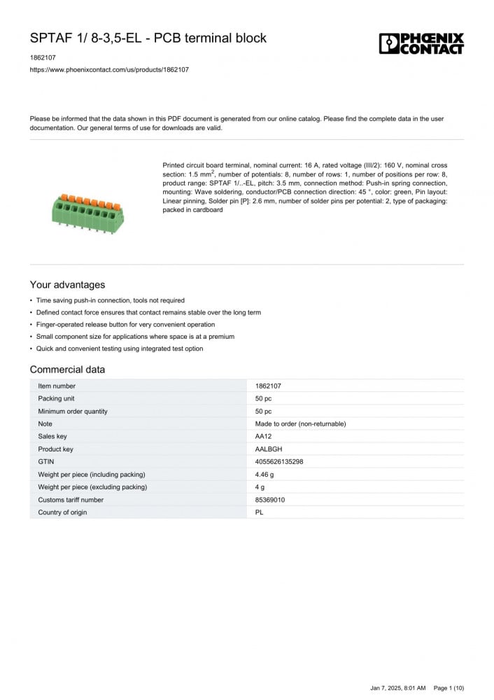 Phoenix Contact 1862107 technical document page 1