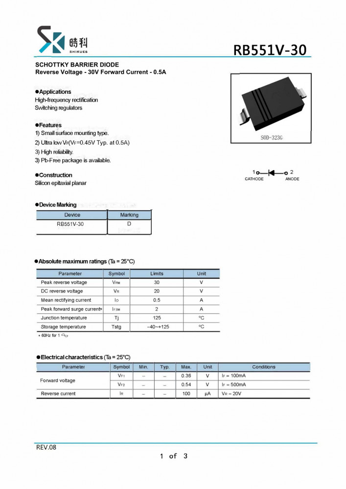 RB551V-30 datasheet page 1