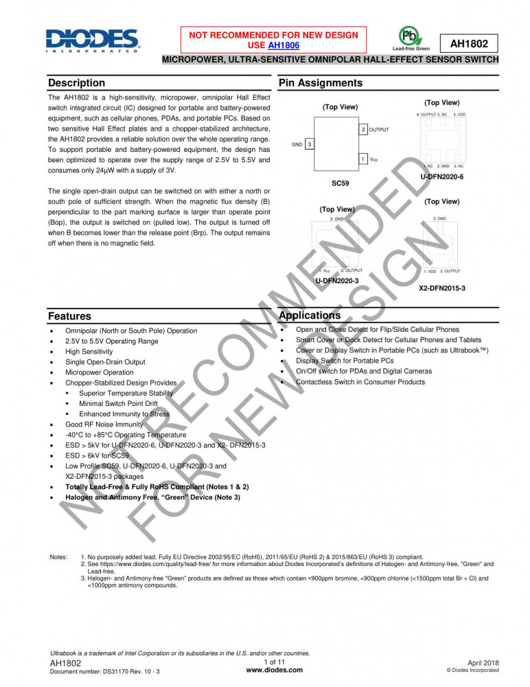 AH1802 datasheet page 1