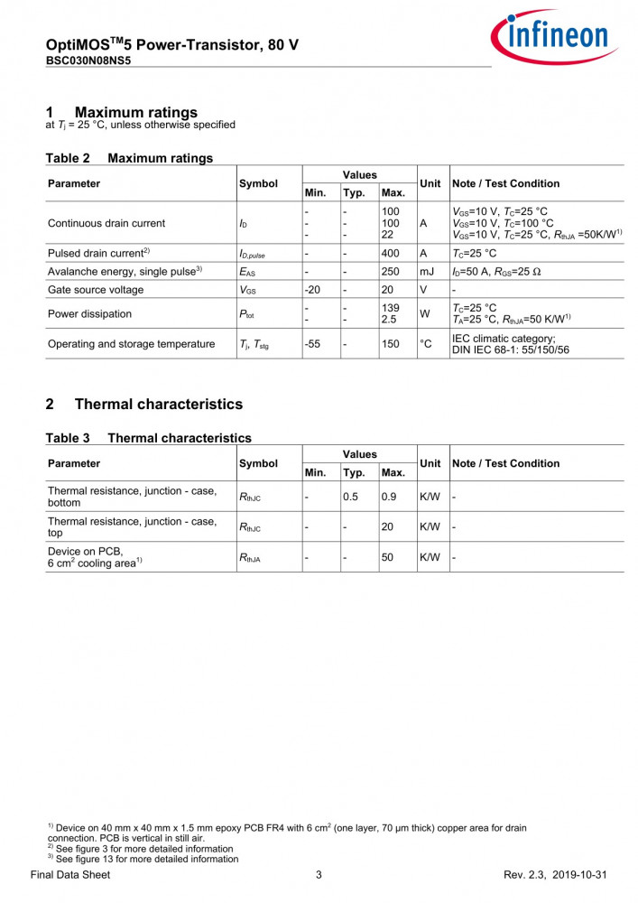 BSC030N08NS5 datasheet page 3