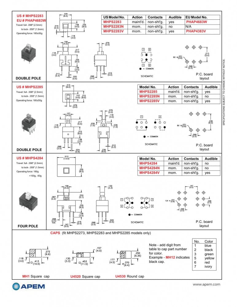 APEM MHPS series technical document page 2
