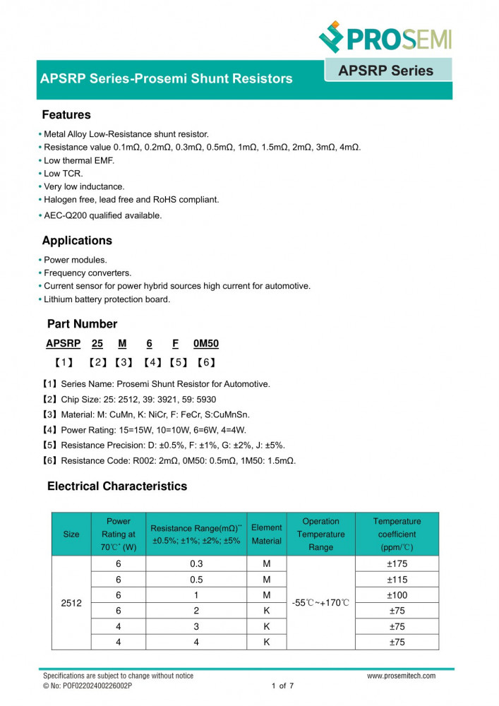 APSRP datasheet page 1