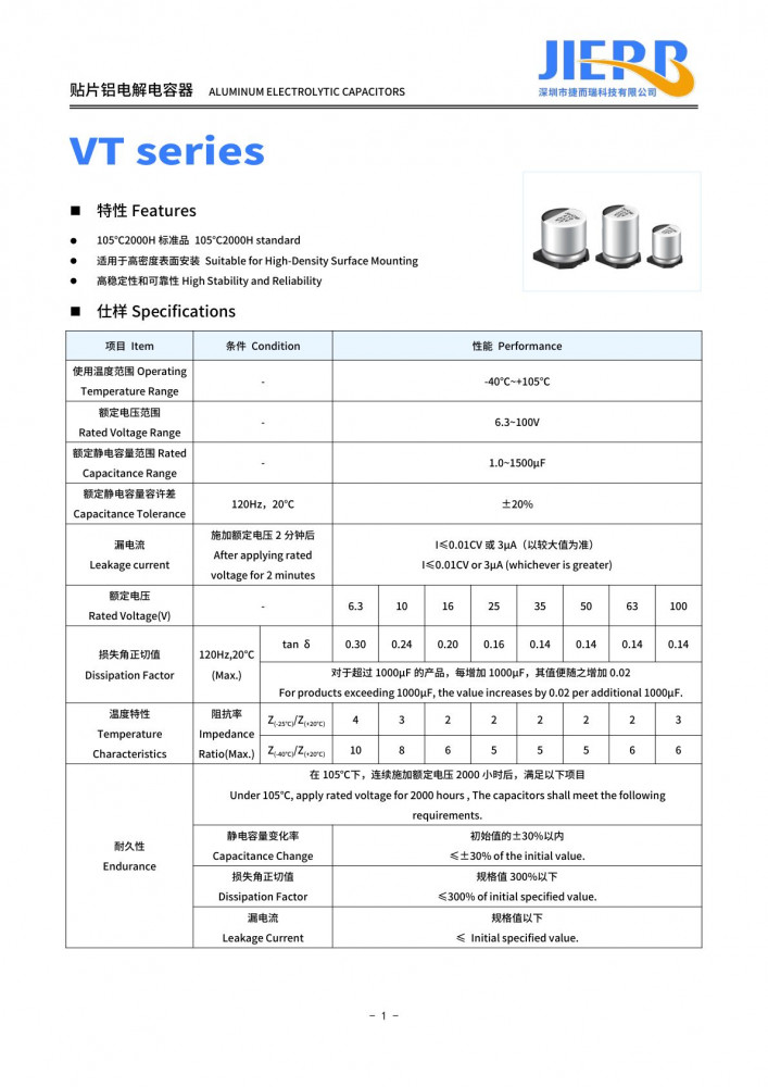 JIERR VT series datasheet page 1