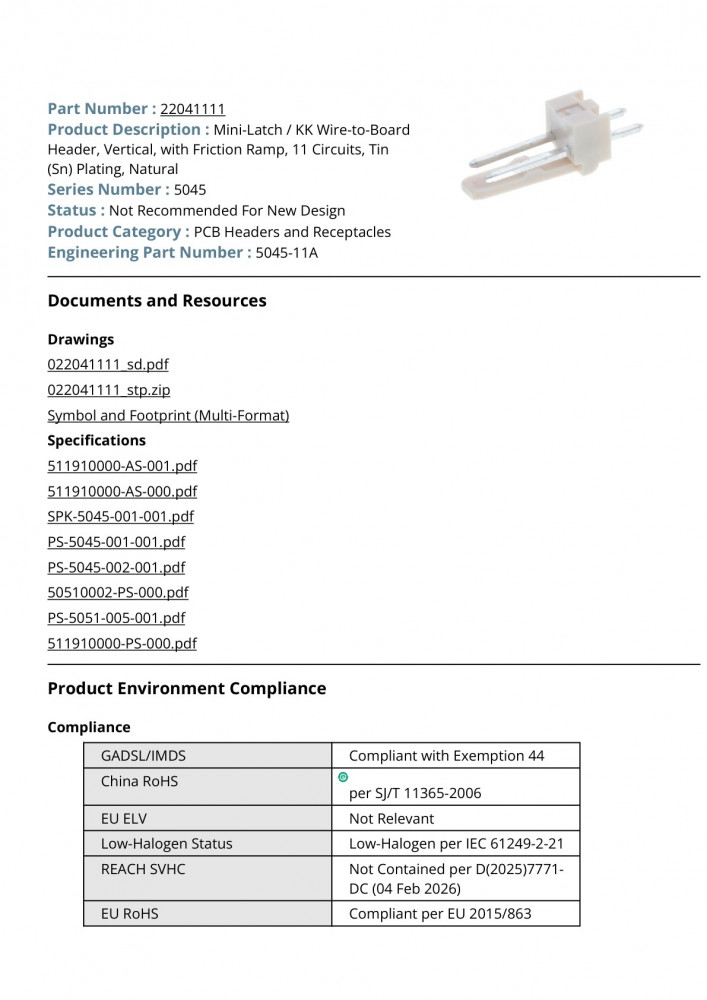 MOLEX 22041111 technical document preview, page 1