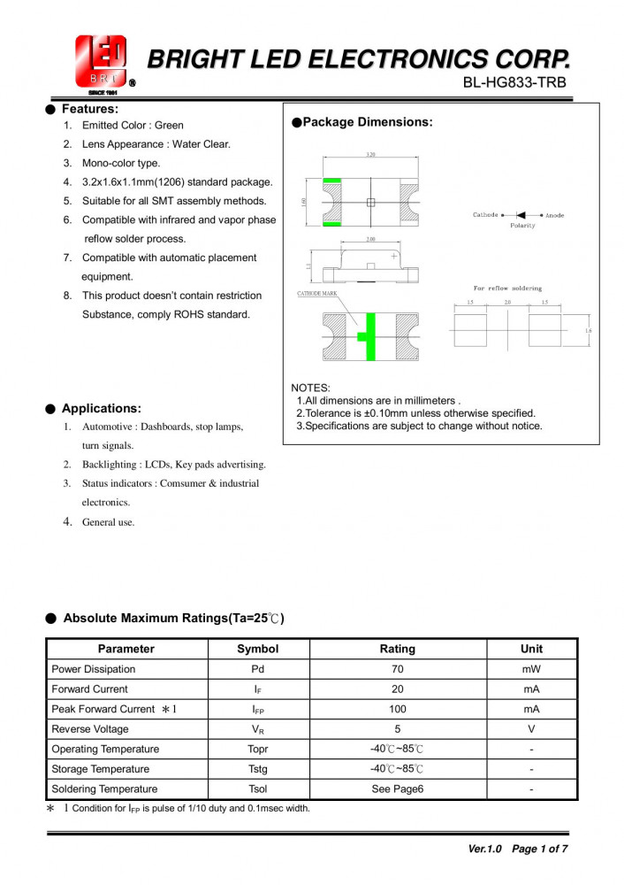 BL-HG833-TRB datasheet page 1