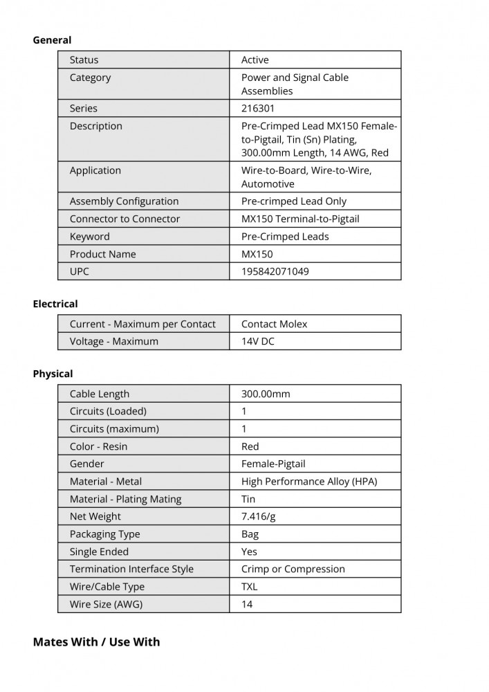 Technical document image 2 for MOLEX 2163012124