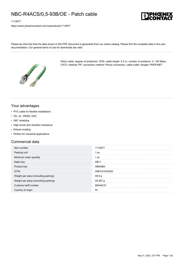 Phoenix Contact 1112877 technical document page 1