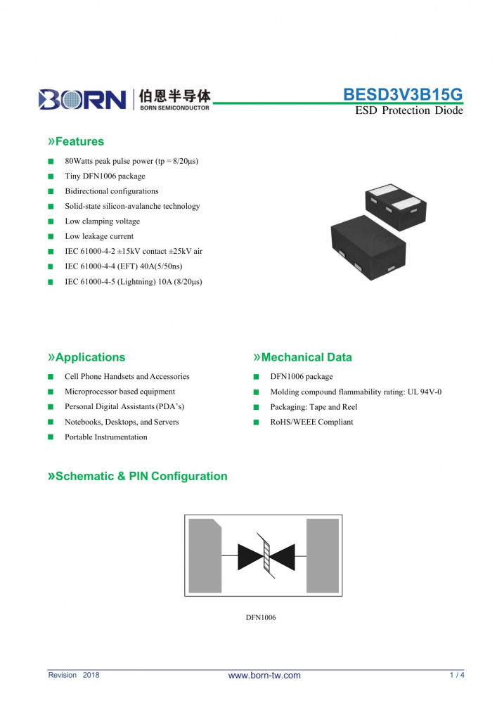 BESD3V3B15G datasheet page 1