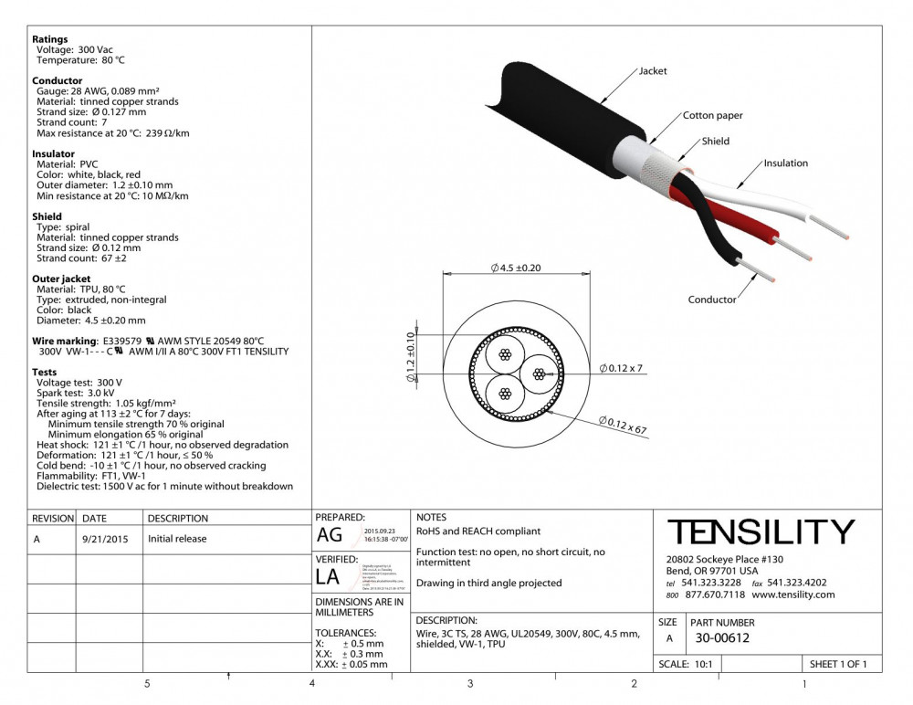 Tensility International model 30-00612 product drawing